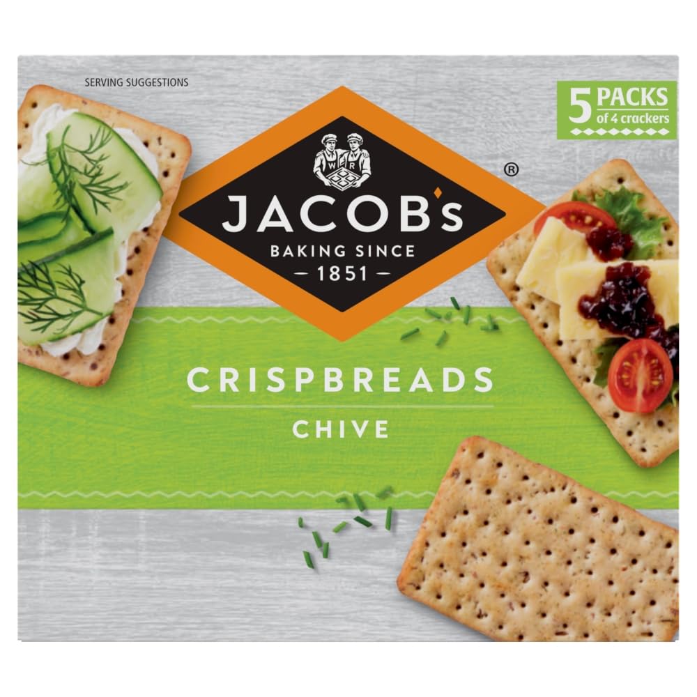 Jacob's Crispbreads Chive Crackers - Multigrain Crispbread Snacks, 5 x