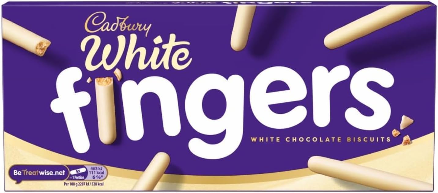 Cadbury White Chocolate Fingers Biscuits, Crisp Biscuits Covered in Sm