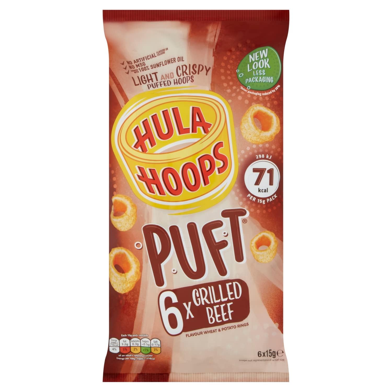 Hula Hoops Puft Beef Flavour Multipack - 6 x 15g | Light & Crispy Puff