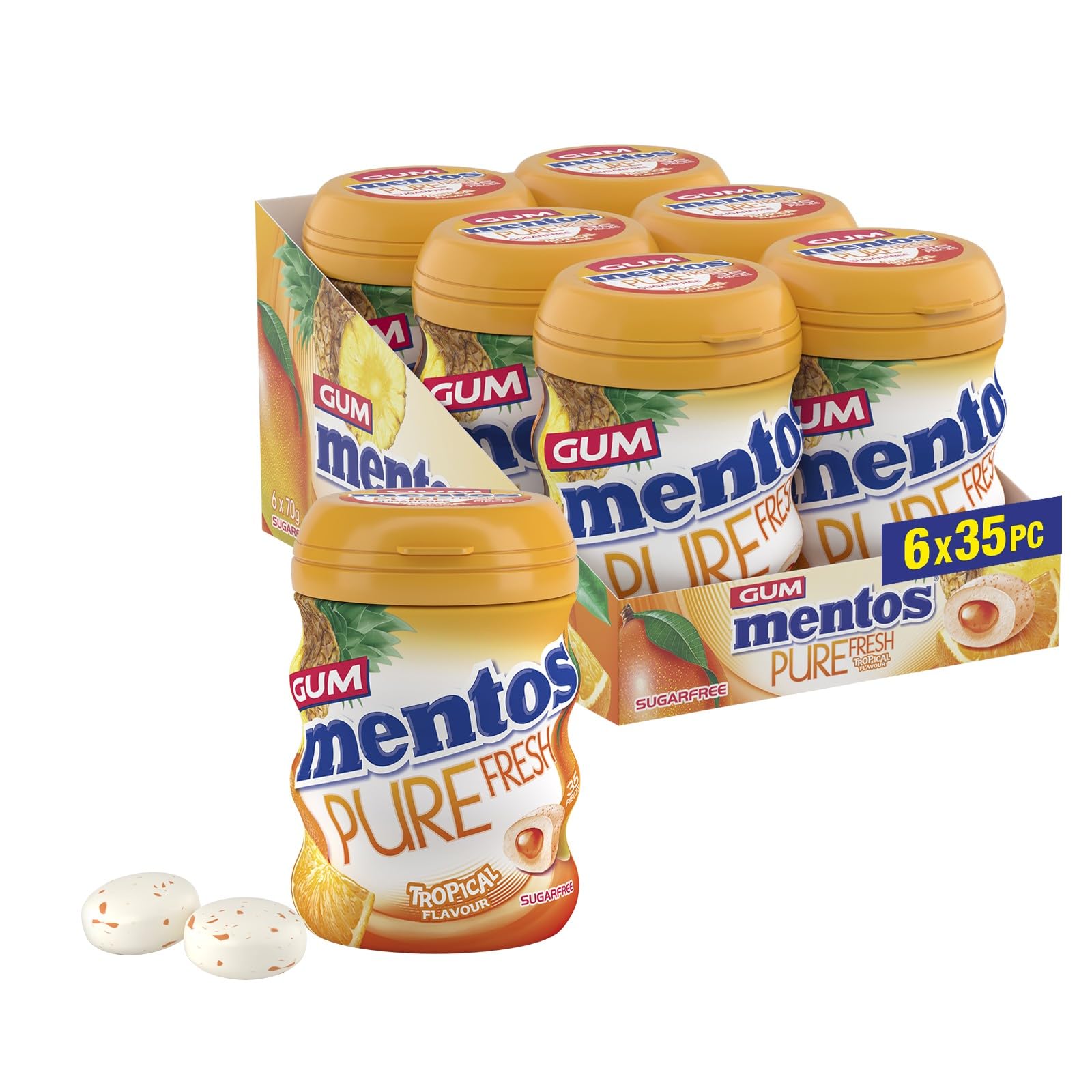 Mentos Pure Fresh Tropical Chewing Gum – Sugar-Free, Gluten-Free, 35 P