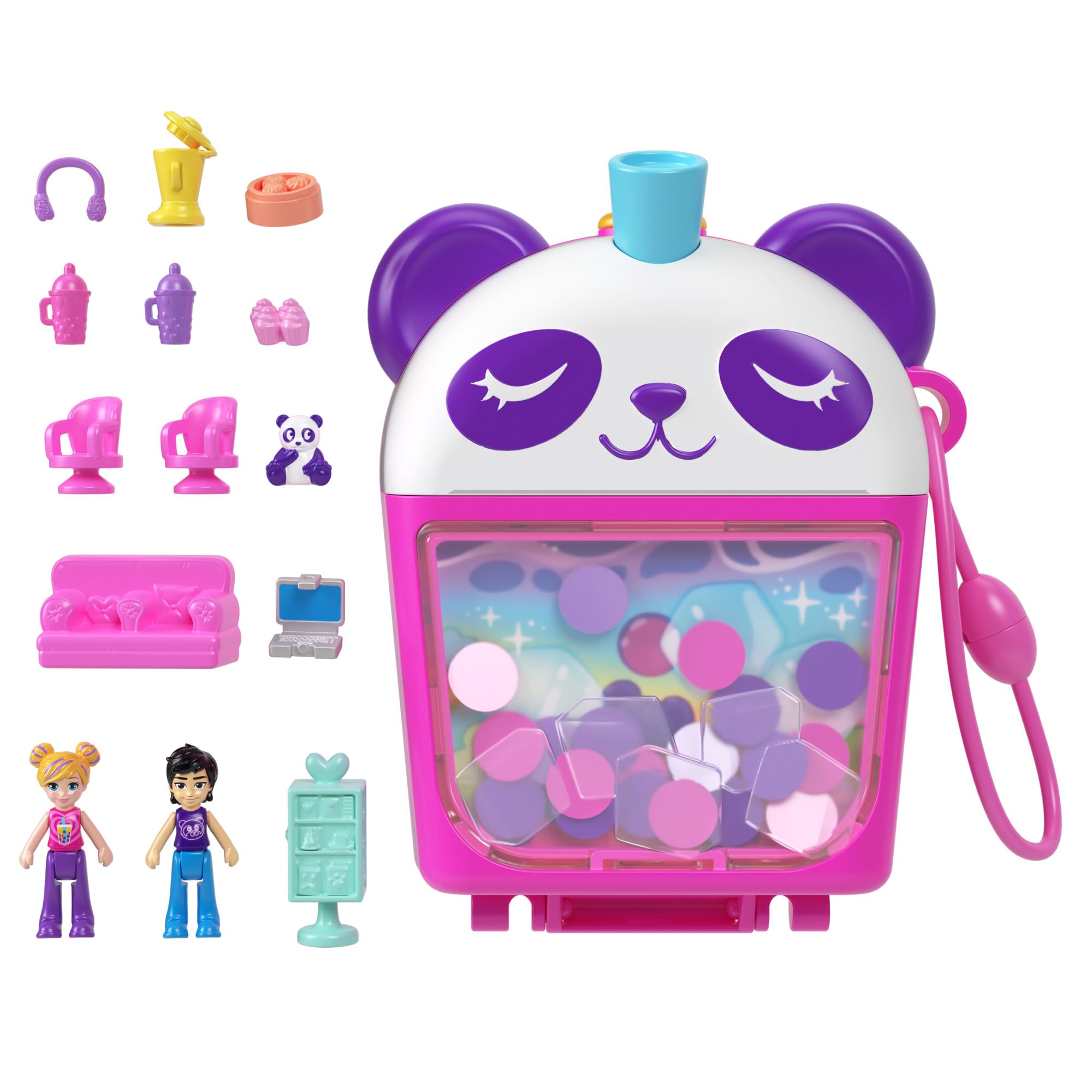 Polly Pocket Bubble Tea Panda Compact Playset with 2 Micro Dolls & 15-