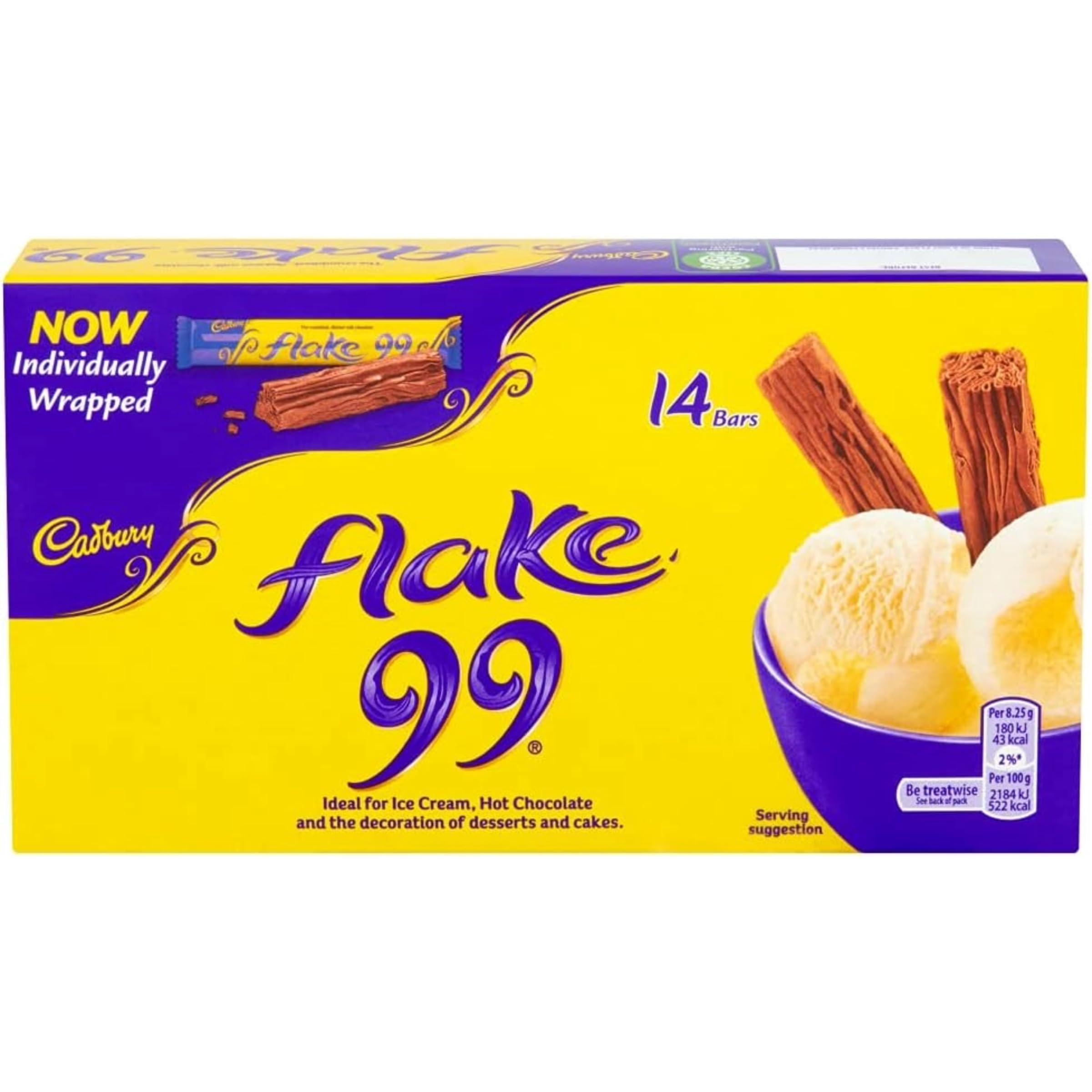 Cadbury Flake 99 Chocolate Bar - 14 Pack Individually Wrapped Flaky Mi