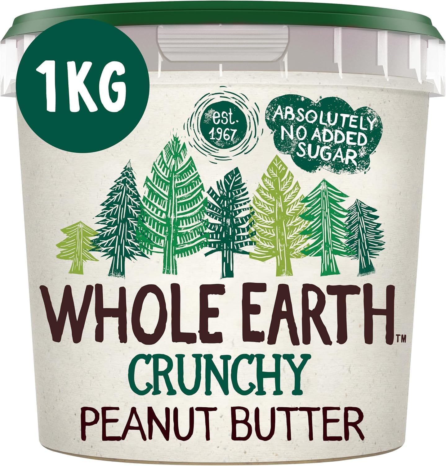 Whole Earth Crunchy Peanut Butter 1 kg - No Added Sugar, High in Fibre