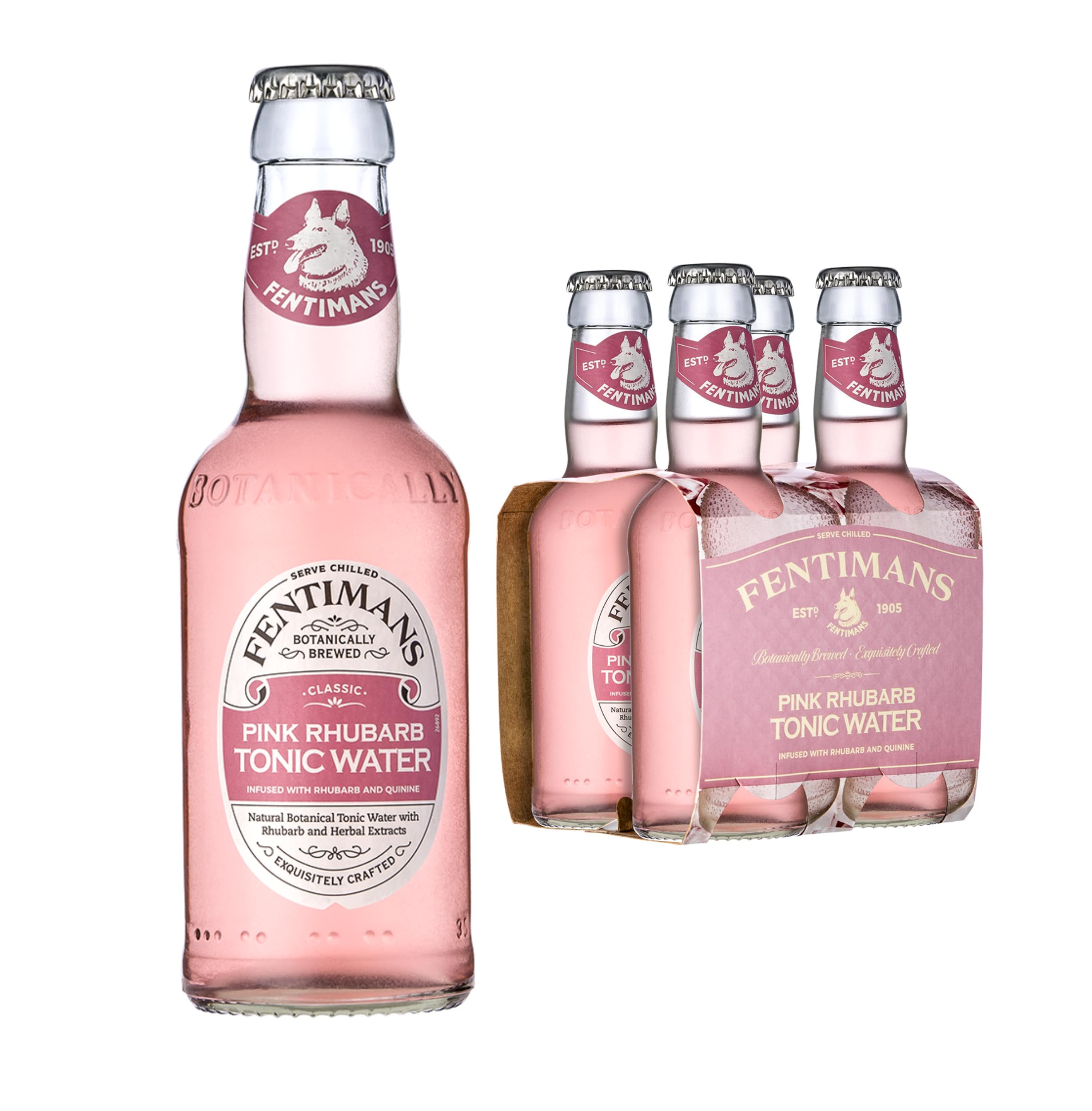 Fentimans Pink Rhubarb Tonic Water - Botanically Brewed Beverage with
