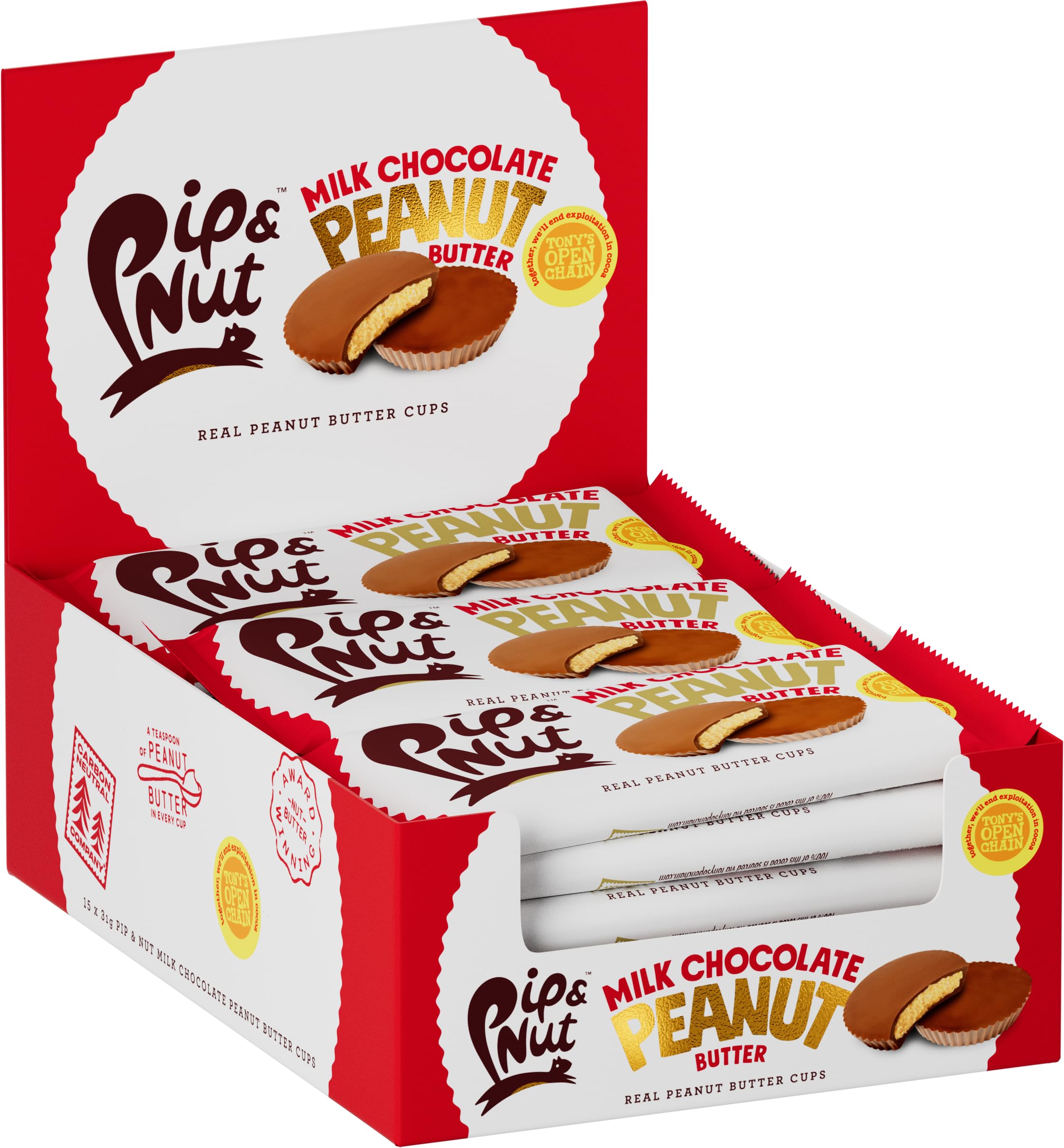 Pip & Nut Milk Chocolate Peanut Butter Cups - 15 Pack (2 Cups per Pack