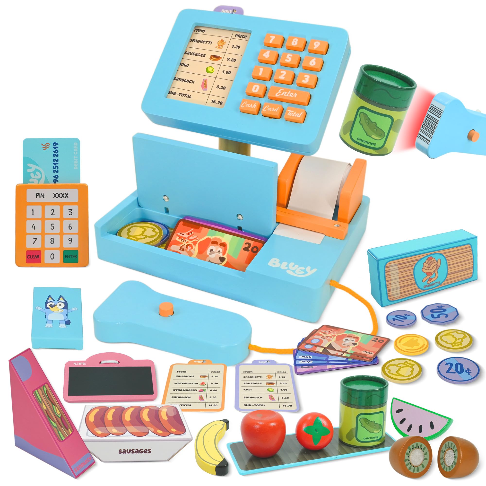Bluey Cash Register - 32-Piece Pretend Play Checkout Toy with Sounds